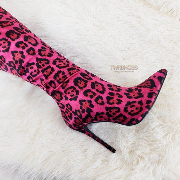 Cape Robbin | Shoes | Hot Pink Leopard Thigh High Heel Boots | Poshmark